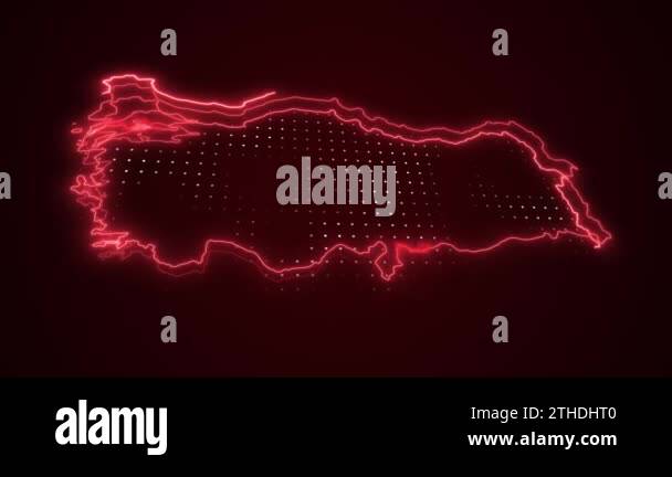 Neon Red Turkey Map Borders Outline Loop Background. Neon Red Colored ...