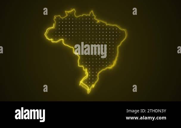 Neon Yellow Brazil Map Borders Outline Loop Background. Neon Yellow ...