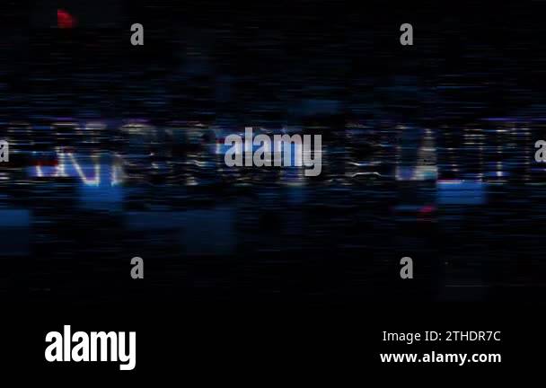 Animation text of Transformation glitch blue neon text effect with silver flash flickering light ...