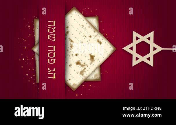 Vertical video. Matza traditional Jewish Passover holiday bread on red ...