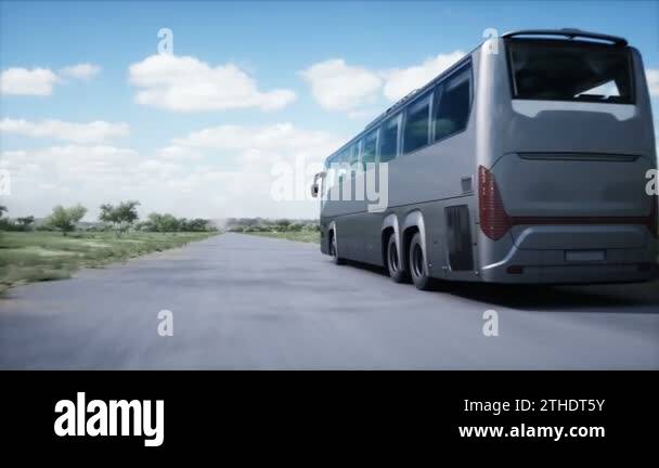 Touristic bus very fast driving on highway. Tourism, travel concept ...