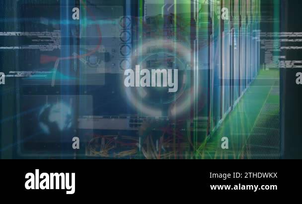 Animated of hud interface with graphics, analysis text and circle above ...