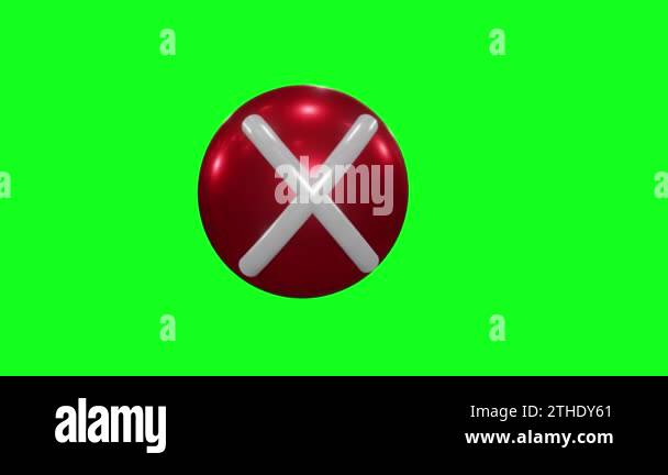 3d Animation of cancel cross in red and white on a green background ...