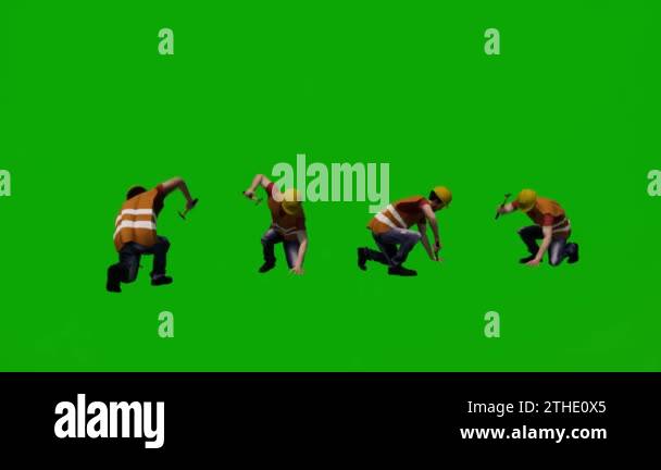 3D several architects and buildings green screen sitting and working and digging and resting ...