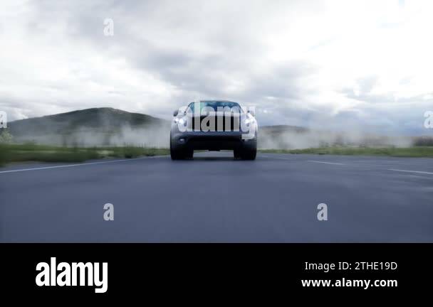 Luxury suv very fast driving on highway. Transport concept. Realistic ...