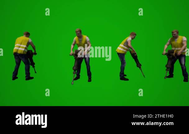 3D several architects and construction workers green screen walking and ...