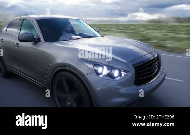 Luxury suv very fast driving on highway. Transport concept. Realistic ...