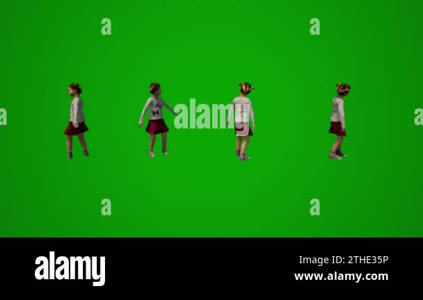 3D several different little kindergarten boys and girls green screen ...