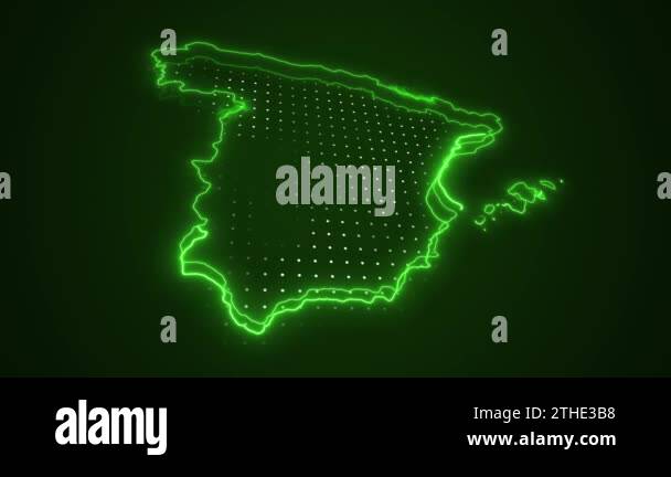 Neon Green Spain Map Borders Outline Loop Background. Neon Green ...