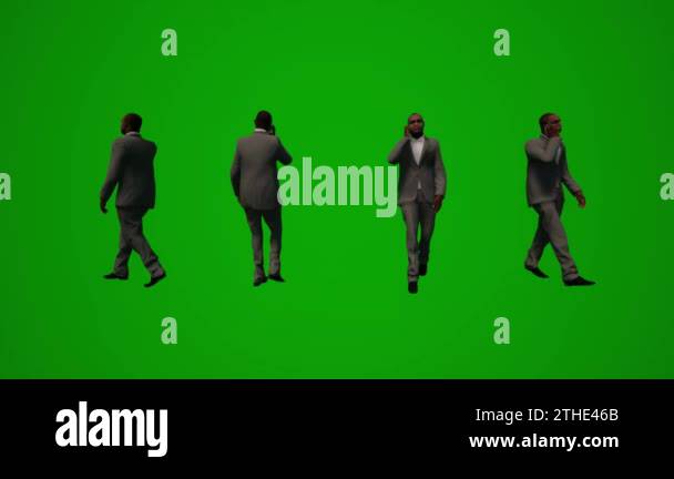 Black business man green screen walk mobile phone talking sitting ...