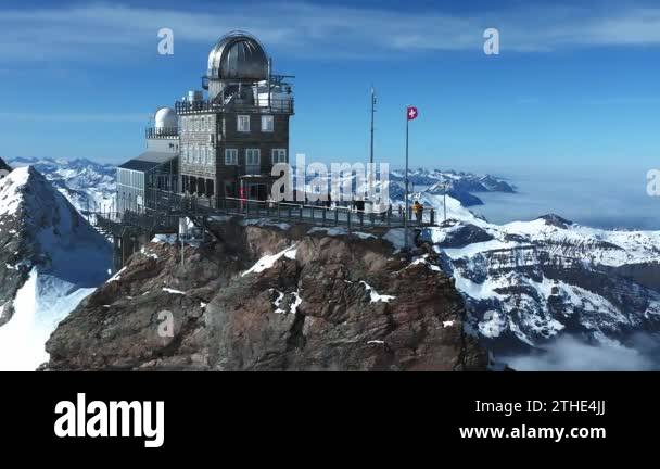 Aerial panorama view of the Sphinx Observatory on Jungfraujoch - Top of ...