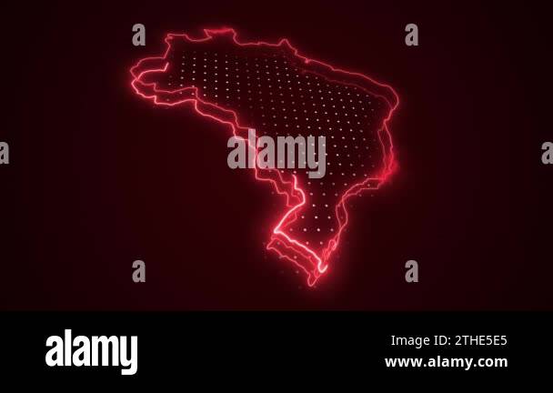 Neon Red Brazil Map Borders Outline Loop Background. Neon Red Colored ...