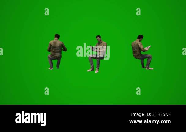 3d man company employee green screen sitting and working and resting ...