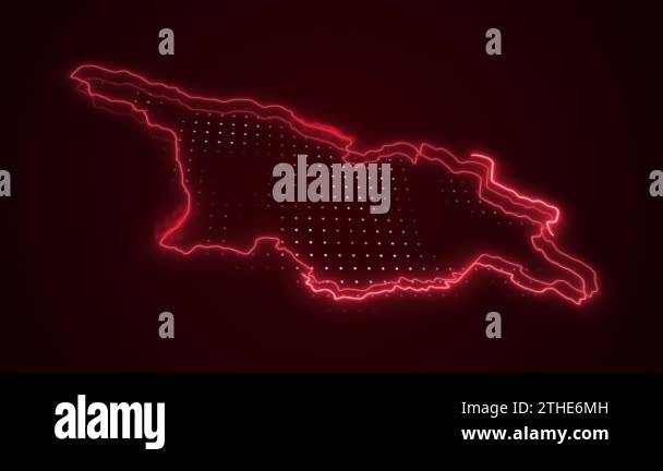 Neon Red Georgia Map Borders Outline Loop Background. Neon Red Colored ...