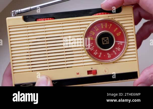 Close up, Male Fingers Adjust Frequency on an Old Vintage Retro ...