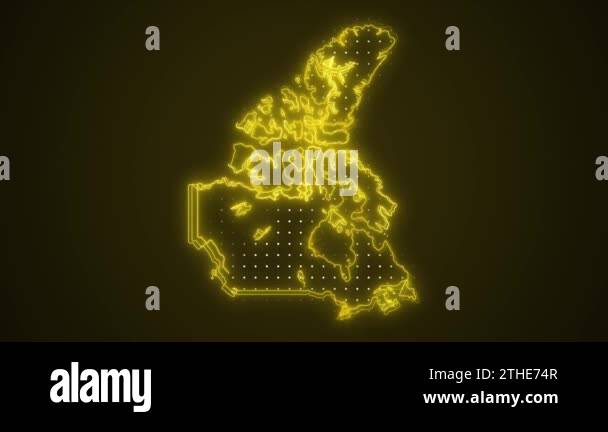 Neon Yellow Canada Map Borders Outline Loop Background. Neon Yellow ...