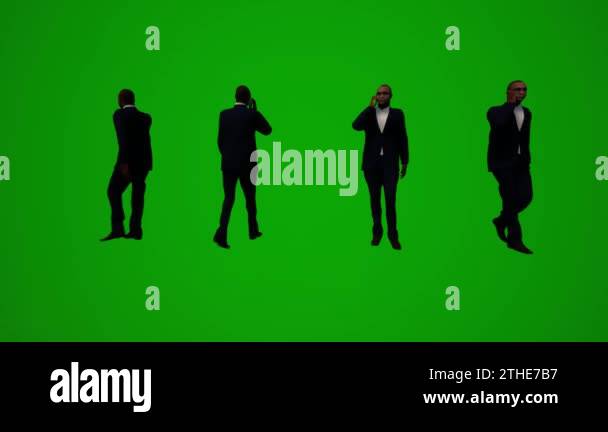 Black business man green screen walk mobile phone talking sitting ...