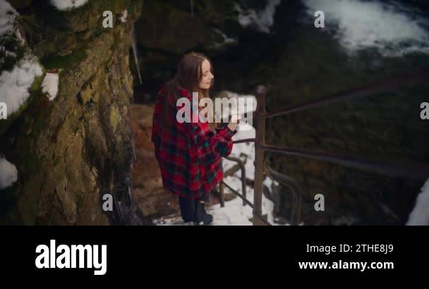 Female traveler finds inner peace in the beauty of nature, hiking ...