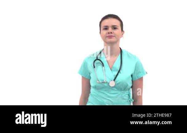 Close-up demonstration video of a young professional female doctor with ...