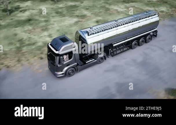 Generic 3d model of gasoline truck very fast driving on highway. Gas ...