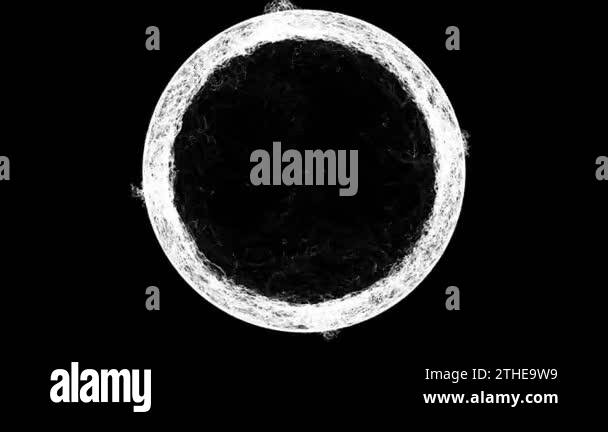 The white portal rotates on a black background. Fiery flames and sparks ...