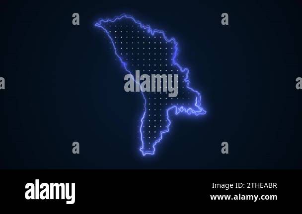 Neon Blue Moldova Map Borders Outline Loop Background. Neon Blue ...