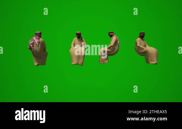 3D several Arab men Arabic clothes, different green screen sitting and ...