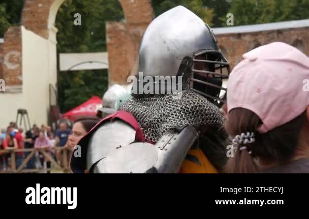 Trostyanets, Ukraine - August 21, 2021: Reproduction of medieval battle ...