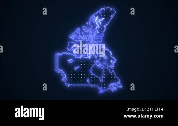 Neon Blue Canada Map Borders Outline Loop Background. Neon Blue Colored ...