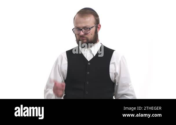 Jewish man showing No sign using index finger. Rejection, body language ...