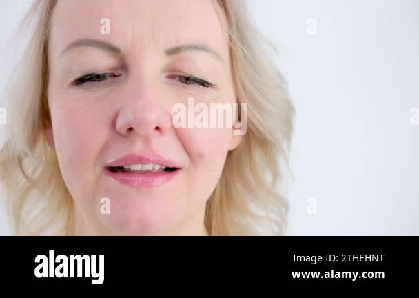 roll eyes up down right left woman face close up rest and relaxation ...