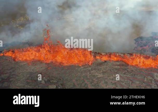 Volcanic Fissure Blowing in Iceland, Smoke and Lava Coming from the ...