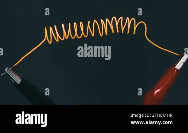 Nichrome wire glowing to red under high electric current. Nichrome ...