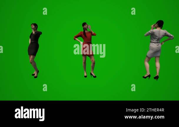 woman girl green screen 3d walk dance talk site shop mobile work and ...