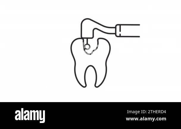 Animated caries linear icon. Dental cavity treatment. Remove decay with ...
