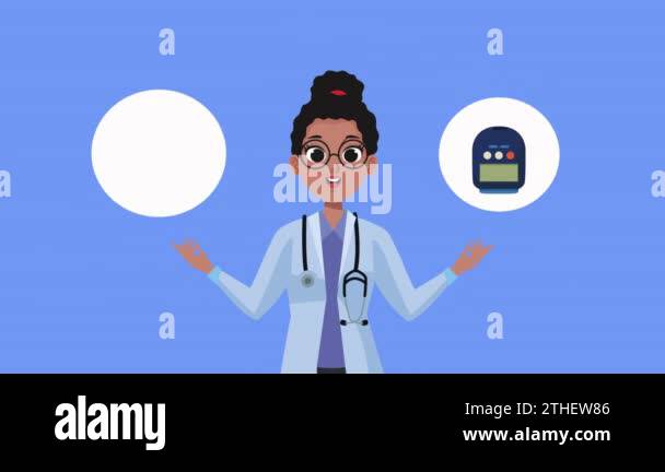 afro female doctor with glucometer animation ,4k video animated Stock ...