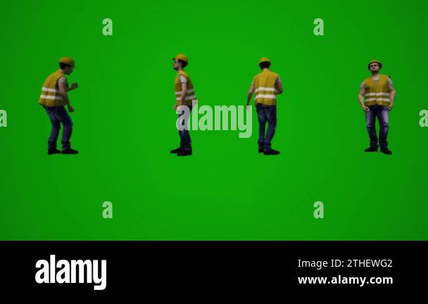 3D several architects and construction workers green screen walking and ...