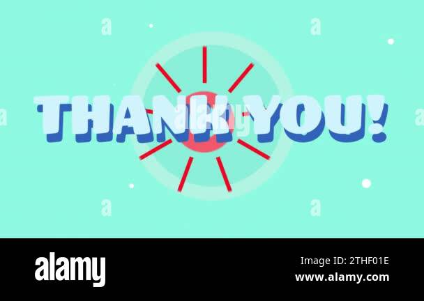 Animation of thank you text over geometric shapes against blue ...