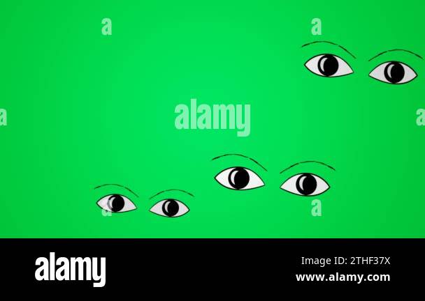 Flying curious eyes on the green screen. Eye cartoons appears ...