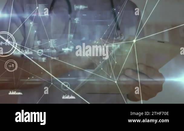 Dots Connecting With Lines Sound Waves And Computer Language Over