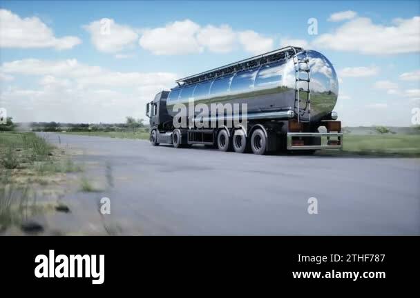 Generic 3d model of gasoline truck very fast driving on highway. Gas ...