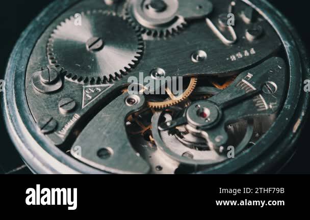 Mechanism of vintage stopwatch close-up. Round clock watch mechanism ...