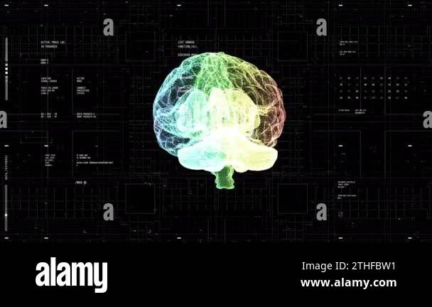 Brain MRI scanner tomography x-ray particle with user interface HUD ...
