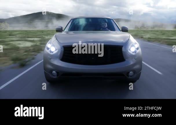 Luxury suv very fast driving on highway. Transport concept. Realistic ...