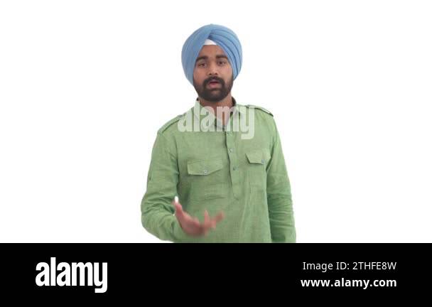 Portrait of beard Indian man twisting palm and asking something. Guy ...