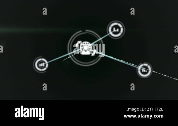 Animation of light beam passing through profile icons connecting dots on digital interface ...