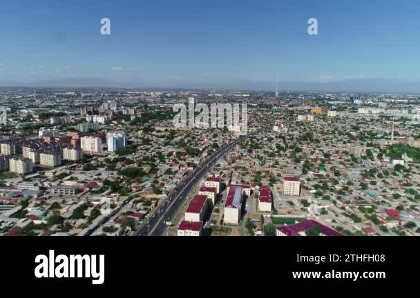 A panorama of a residential area of Tashkent shoot from a drone on the ...