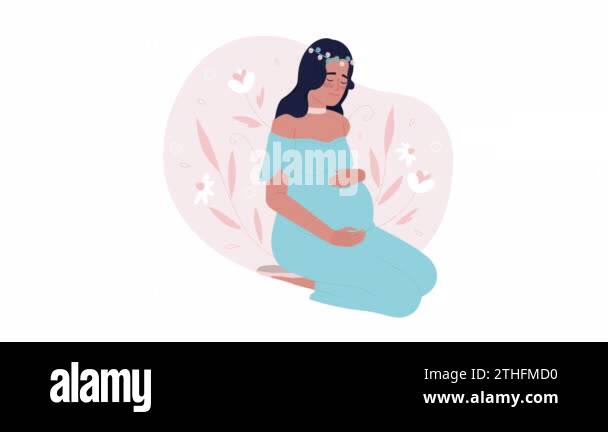 Animated pregnancy mental wellbeing. Soon-to-be mother hugging belly ...