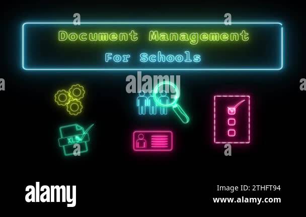 Document management for schools Neon yellow-blue Fluorescent Text ...