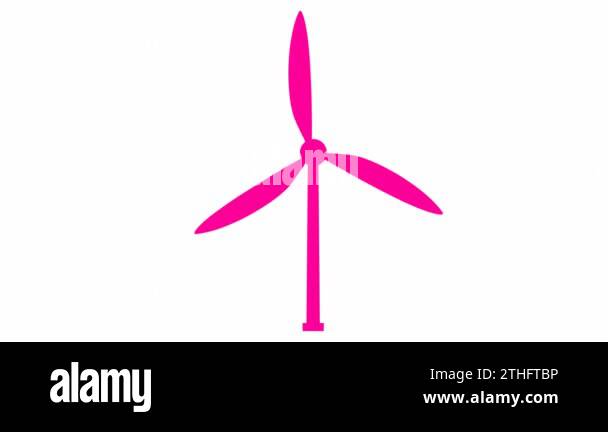 Animated flat ecology icon. pink symbol of wind power plant. Blades are ...